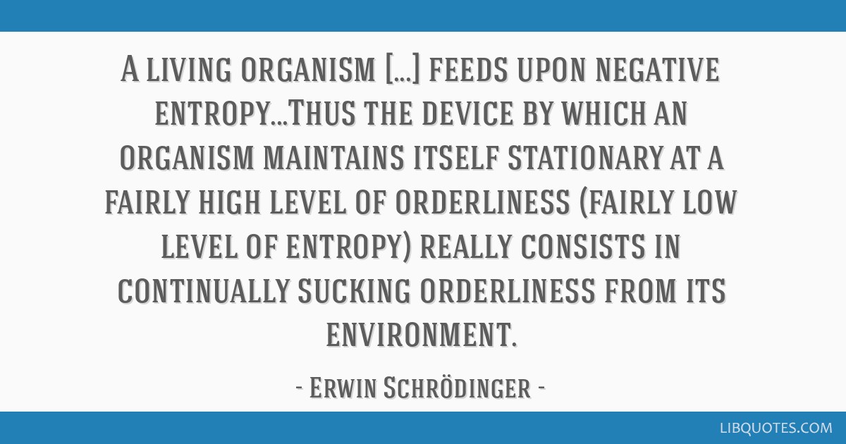 A living organism [...] feeds upon negative entropy...Thus...